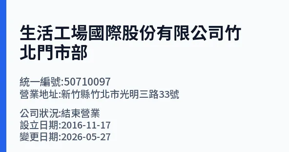 生活工場國際股份有限公司竹北門市部的照片-統編 50710097(新竹縣) 公司登記資料與營業項目詳細圖表