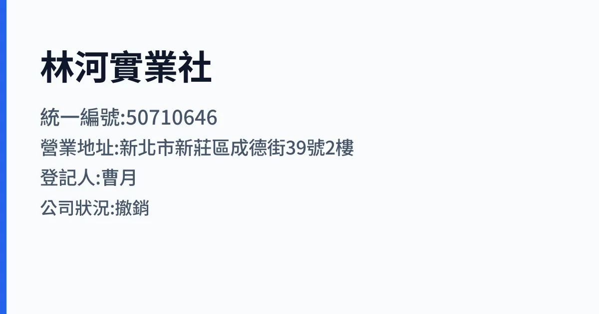 林河實業社 - 統編 50710646(新北市) 公司登記資料與營業項目詳細圖表