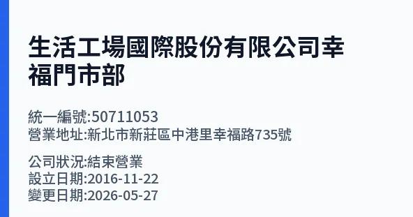 生活工場國際股份有限公司幸福門市部的照片-統編 50711053(新北市) 公司登記資料與營業項目詳細圖表