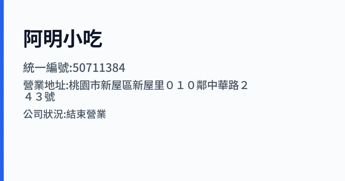 阿明小吃 - 統編 50711384(桃園市) 公司登記資料與營業項目詳細圖表