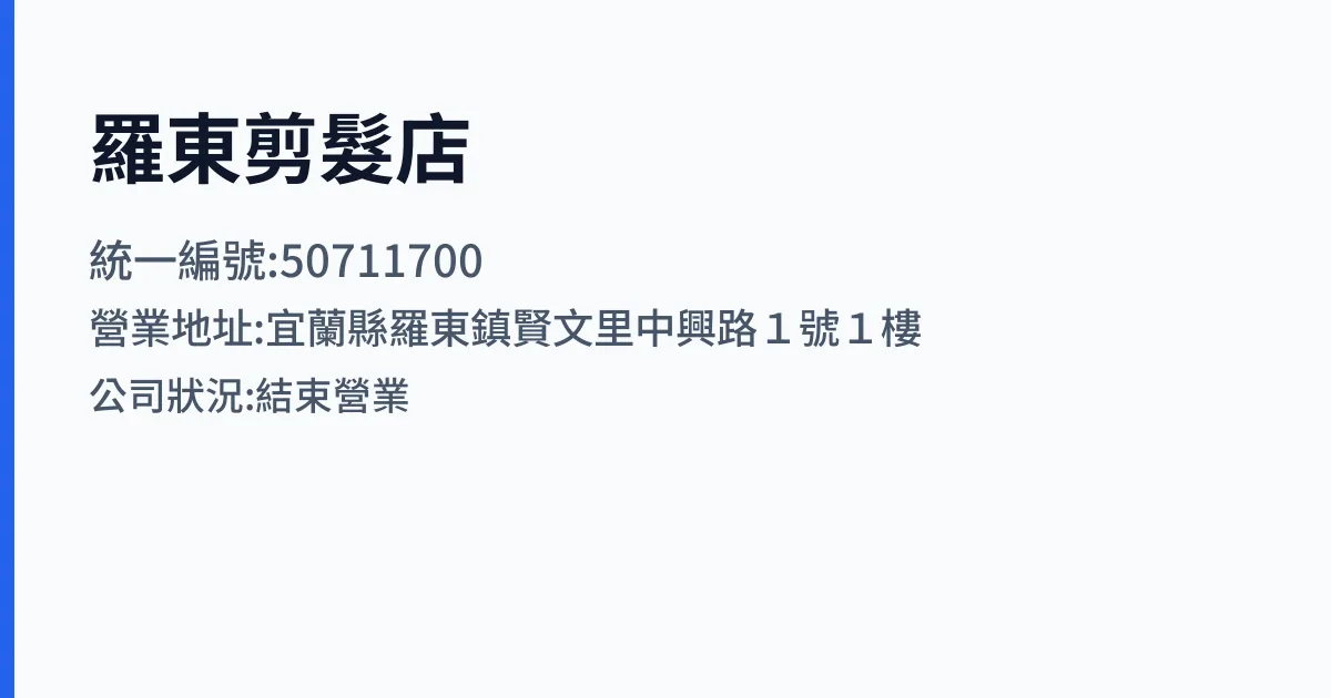 羅東剪髮店 - 統編 50711700(宜蘭縣) 公司登記資料與營業項目詳細圖表
