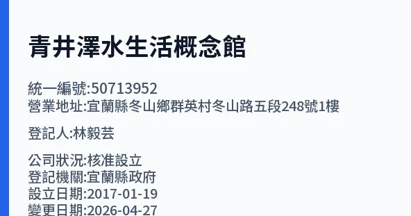 青井澤水生活概念館的照片-統編 50713952(宜蘭縣) 公司登記資料與營業項目詳細圖表