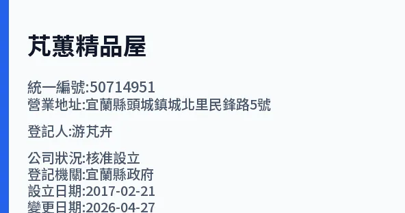 芃蕙精品屋的照片-統編 50714951(宜蘭縣) 公司登記資料與營業項目詳細圖表