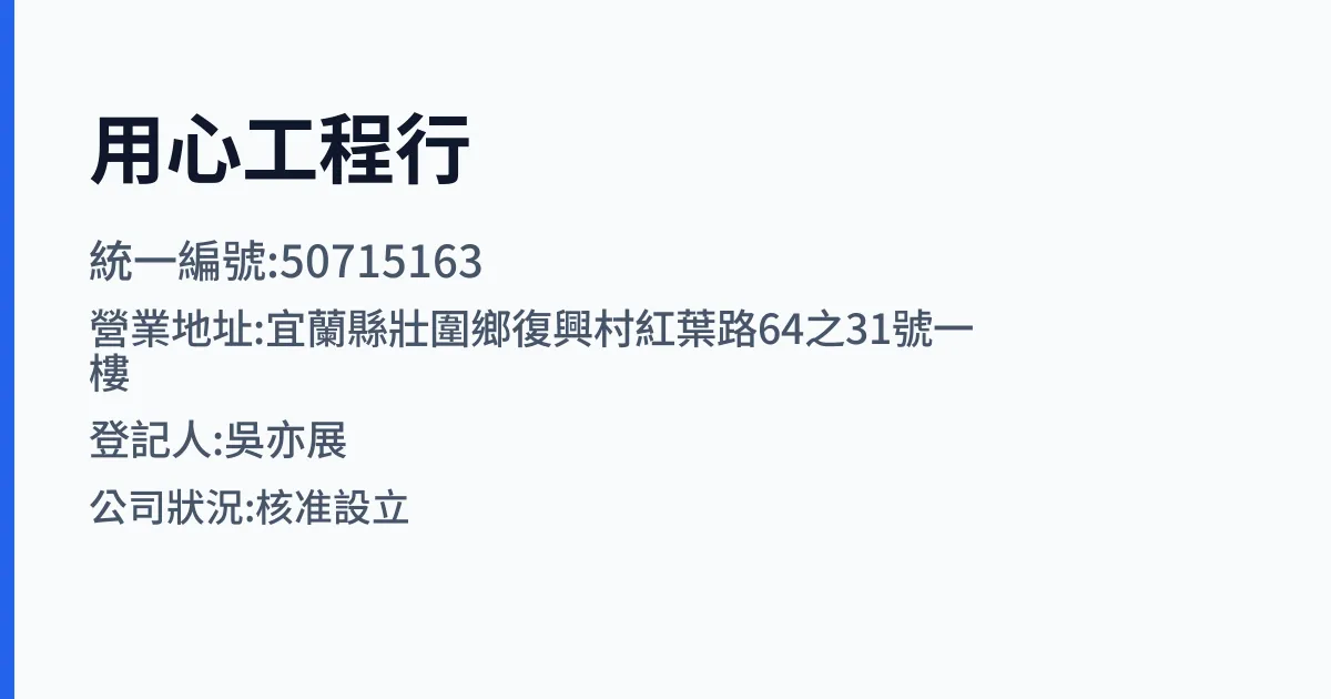用心工程行 - 統編 50715163(宜蘭縣) 公司登記資料與營業項目詳細圖表