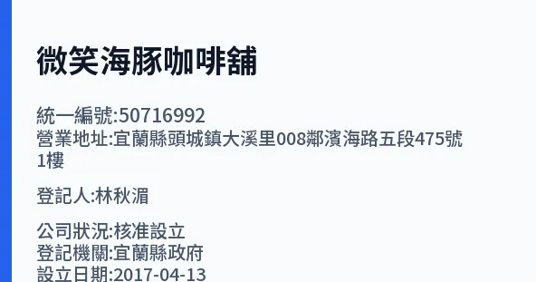 微笑海豚咖啡舖的照片-統編 50716992(宜蘭縣) 公司登記資料與營業項目詳細圖表