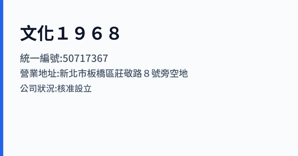 文化1968 - 統編 50717367(新北市) 公司登記資料與營業項目詳細圖表
