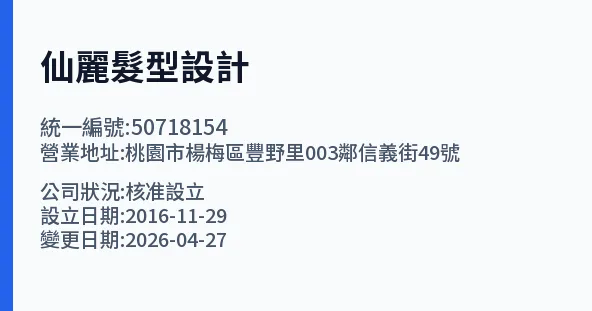 仙麗髮型設計的照片-統編 50718154(桃園市) 公司登記資料與營業項目詳細圖表