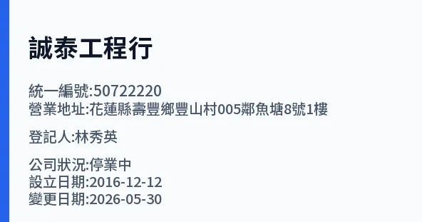 誠泰工程行的照片-統編 50722220(花蓮縣) 公司登記資料與營業項目詳細圖表