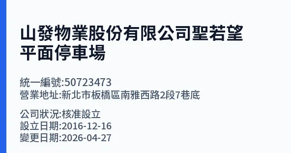 山發物業股份有限公司聖若望平面停車場的照片-統編 50723473(新北市) 公司登記資料與營業項目詳細圖表