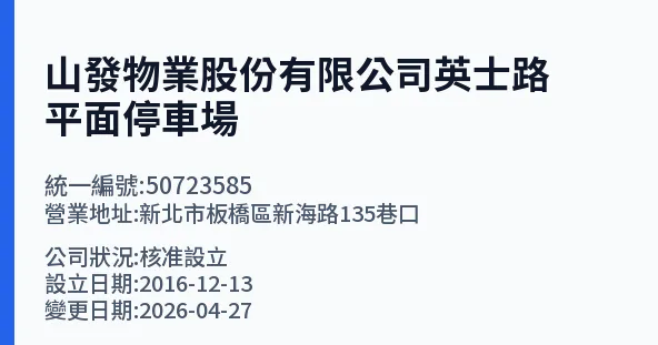 山發物業股份有限公司英士路平面停車場的照片-統編 50723585(新北市) 公司登記資料與營業項目詳細圖表