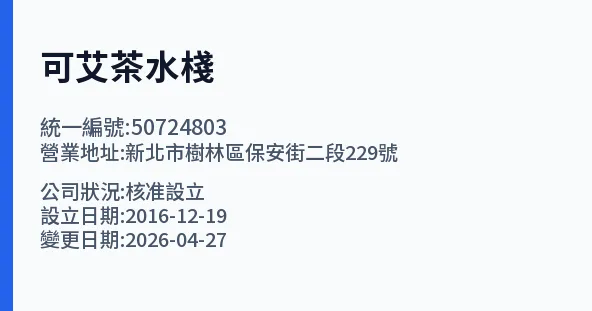 可艾茶水棧的照片-統編 50724803(新北市) 公司登記資料與營業項目詳細圖表