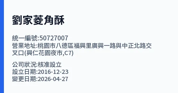 劉家菱角酥的照片-統編 50727007(桃園市) 公司登記資料與營業項目詳細圖表