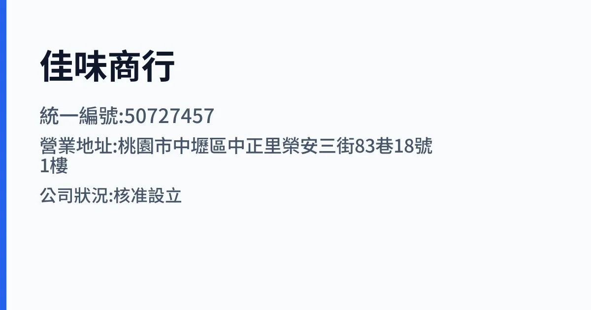 佳味商行 - 統編 50727457(桃園市) 公司登記資料與營業項目詳細圖表