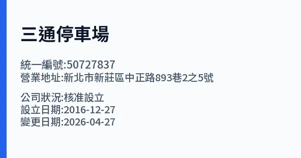 三通停車場的照片-統編 50727837(新北市) 公司登記資料與營業項目詳細圖表