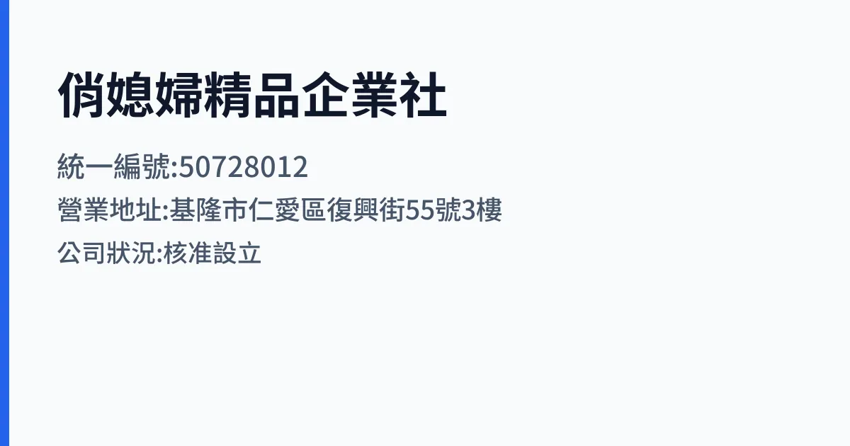 俏媳婦精品企業社 - 統編 50728012(基隆市) 公司登記資料與營業項目詳細圖表