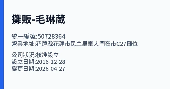攤販-毛琳葳的照片-統編 50728364(花蓮縣) 公司登記資料與營業項目詳細圖表