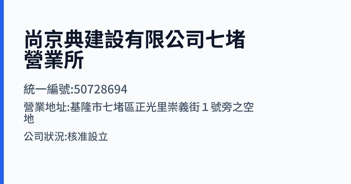 尚京典建設有限公司七堵營業所 - 統編 50728694(基隆市) 公司登記資料與營業項目詳細圖表