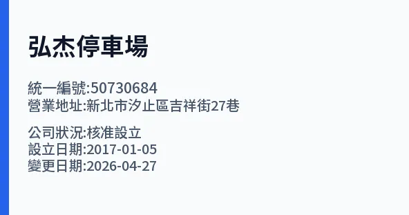弘杰停車場的照片-統編 50730684(新北市) 公司登記資料與營業項目詳細圖表