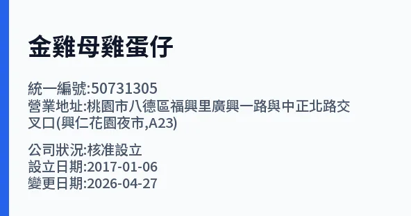 金雞母雞蛋仔的照片-統編 50731305(桃園市) 公司登記資料與營業項目詳細圖表