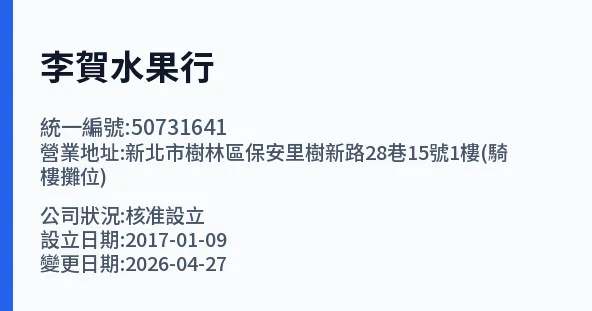 李賀水果行的照片-統編 50731641(新北市) 公司登記資料與營業項目詳細圖表