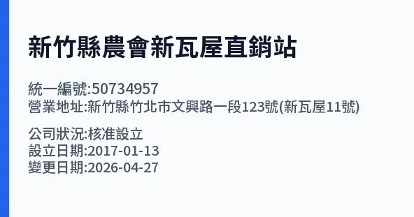 新竹縣農會新瓦屋直銷站的照片-統編 50734957(新竹縣) 公司登記資料與營業項目詳細圖表