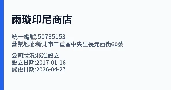 雨璇印尼商店的照片-統編 50735153(新北市) 公司登記資料與營業項目詳細圖表