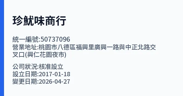 珍魷味商行的照片-統編 50737096(桃園市) 公司登記資料與營業項目詳細圖表