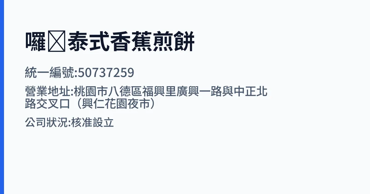 囉滳泰式香蕉煎餅 - 統編 50737259(桃園市) 公司登記資料與營業項目詳細圖表