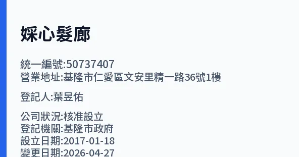 婇心髮廊的照片-統編 50737407(基隆市) 公司登記資料與營業項目詳細圖表
