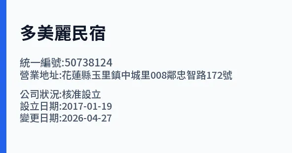 多美麗民宿的照片-統編 50738124(花蓮縣) 公司登記資料與營業項目詳細圖表