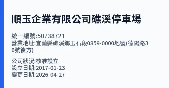 順玉企業有限公司礁溪停車場的照片-統編 50738721(宜蘭縣) 公司登記資料與營業項目詳細圖表