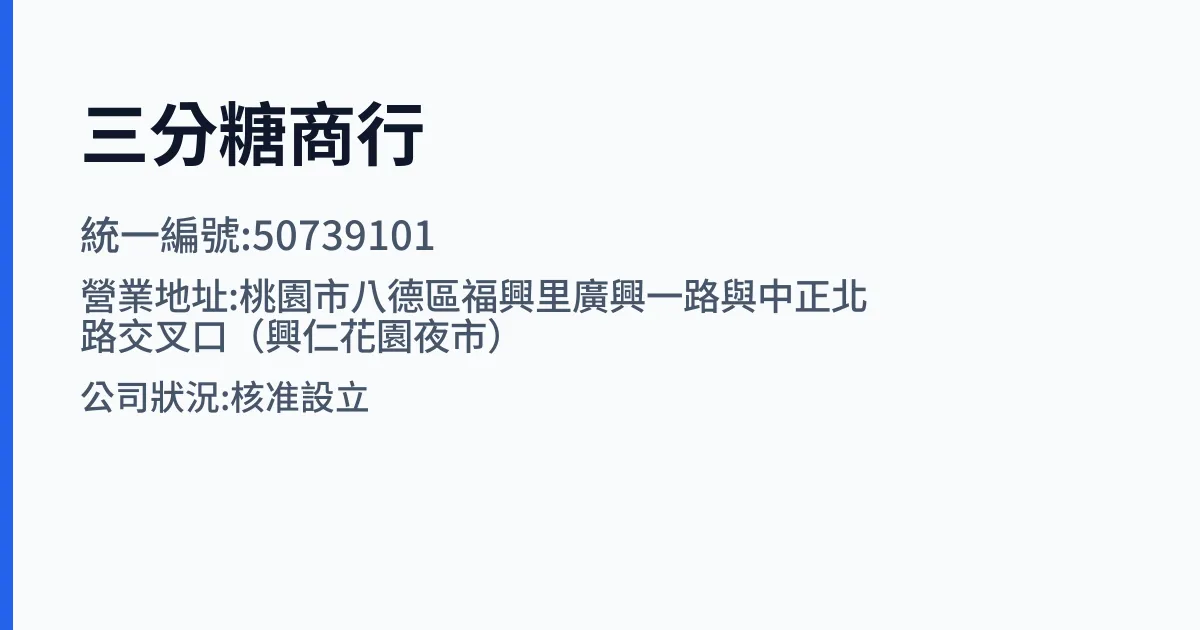 三分糖商行 - 統編 50739101(桃園市) 公司登記資料與營業項目詳細圖表