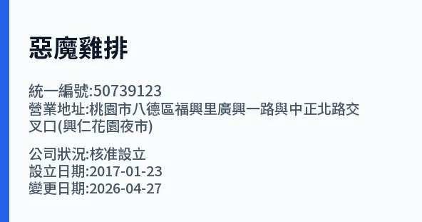 惡魔雞排的照片-統編 50739123(桃園市) 公司登記資料與營業項目詳細圖表