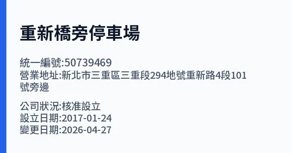 重新橋旁停車場的照片-統編 50739469(新北市) 公司登記資料與營業項目詳細圖表