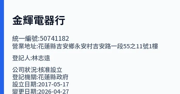 金輝電器行的照片-統編 50741182(花蓮縣) 公司登記資料與營業項目詳細圖表