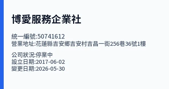 博愛服務企業社的照片-統編 50741612(花蓮縣) 公司登記資料與營業項目詳細圖表