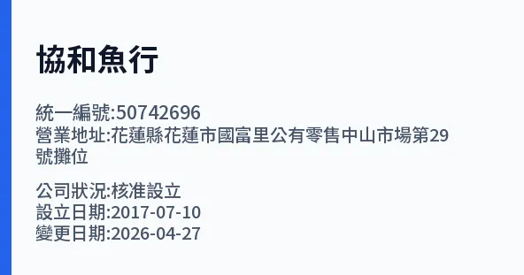 協和魚行的照片-統編 50742696(花蓮縣) 公司登記資料與營業項目詳細圖表