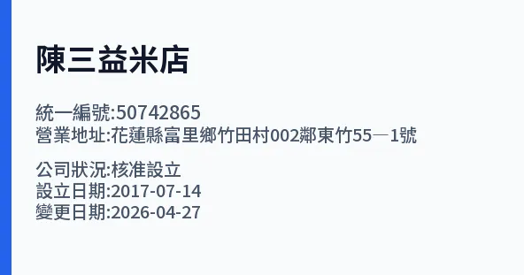 陳三益米店的照片-統編 50742865(花蓮縣) 公司登記資料與營業項目詳細圖表