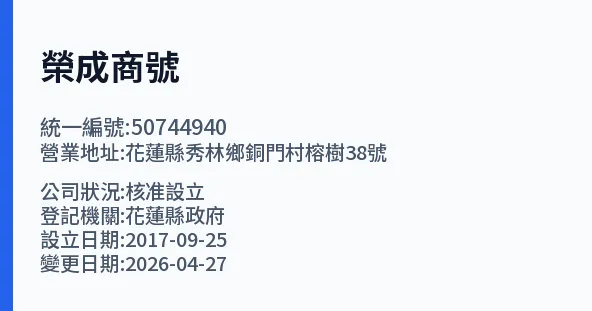 榮成商號的照片-統編 50744940(花蓮縣) 公司登記資料與營業項目詳細圖表