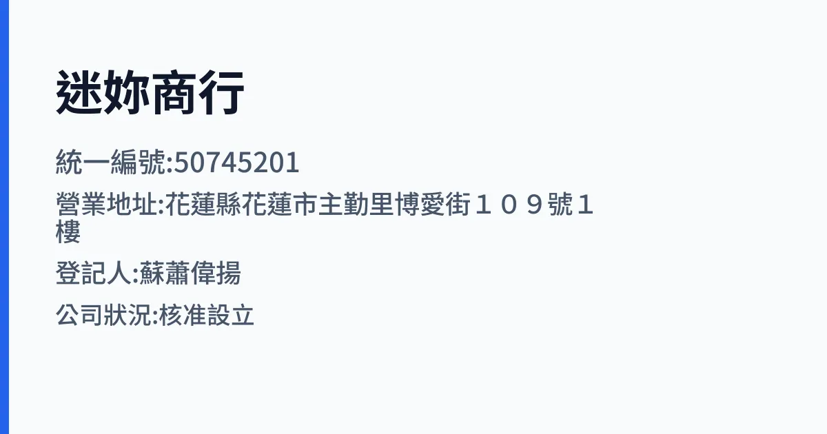 迷妳商行 - 統編 50745201(花蓮縣) 公司登記資料與營業項目詳細圖表