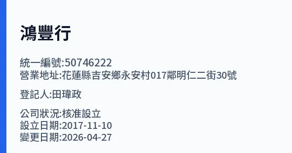 鴻豐行的照片-統編 50746222(花蓮縣) 公司登記資料與營業項目詳細圖表