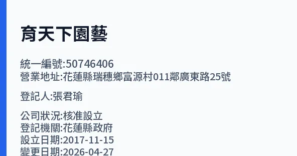 育天下園藝的照片-統編 50746406(花蓮縣) 公司登記資料與營業項目詳細圖表