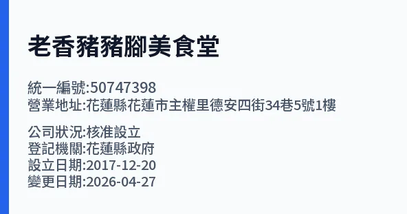 老香豬豬腳美食堂的照片-統編 50747398(花蓮縣) 公司登記資料與營業項目詳細圖表