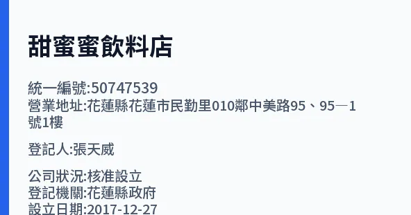 甜蜜蜜飲料店的照片-統編 50747539(花蓮縣) 公司登記資料與營業項目詳細圖表