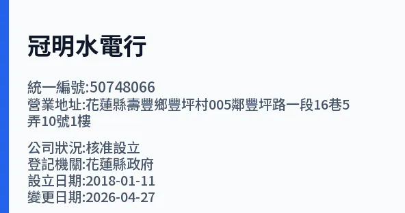 冠明水電行的照片-統編 50748066(花蓮縣) 公司登記資料與營業項目詳細圖表