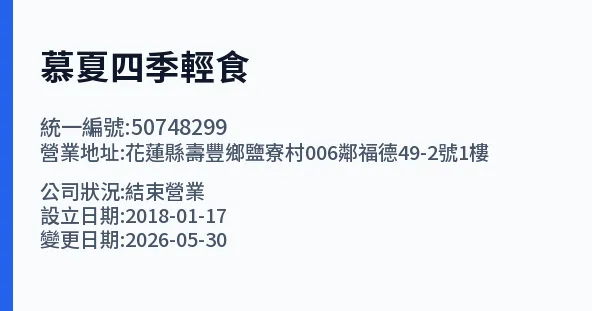 慕夏四季輕食的照片-統編 50748299(花蓮縣) 公司登記資料與營業項目詳細圖表