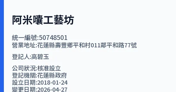 阿米囔工藝坊的照片-統編 50748501(花蓮縣) 公司登記資料與營業項目詳細圖表
