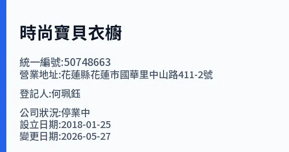 時尚寶貝衣櫥的照片-統編 50748663(花蓮縣) 公司登記資料與營業項目詳細圖表