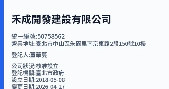 禾成開發建設有限公司的照片-統編 50758562(臺北市) 公司登記資料與營業項目詳細圖表