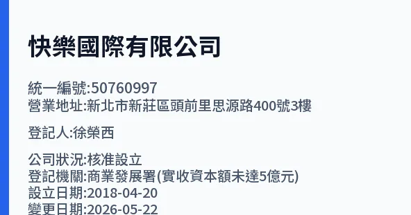 快樂國際有限公司的照片-統編 50760997(宜蘭縣) 公司登記資料與營業項目詳細圖表